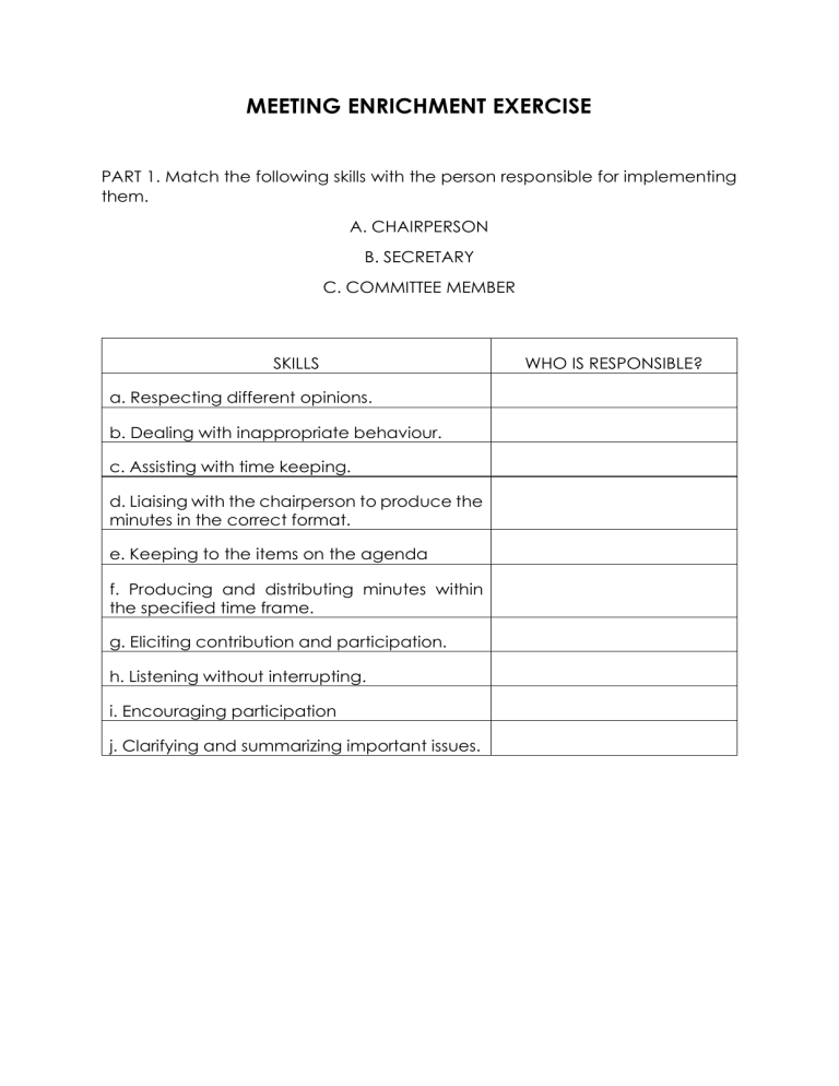 MEETING ENRICHMENT ACTIVITY