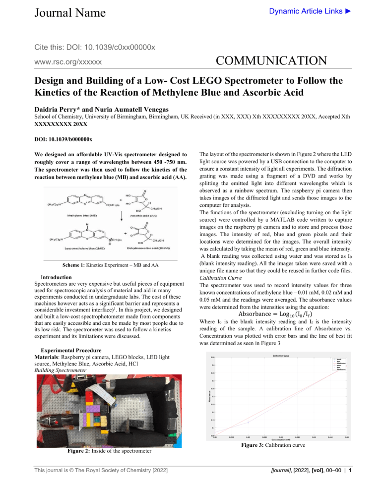 Low-Cost LEGO Spectrometer for Reaction Kinetics