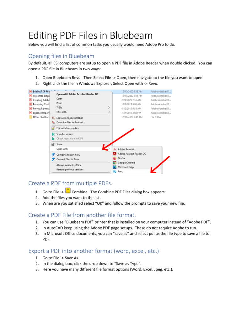 Editing PDF Files In Bluebeam