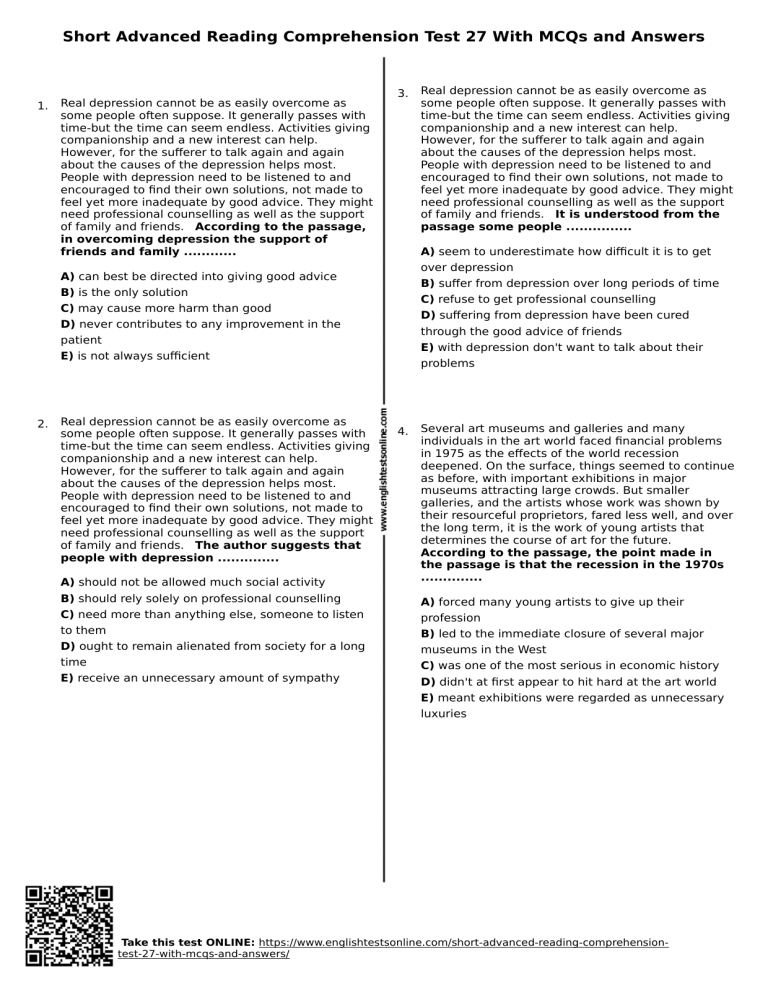 Advanced Reading Comprehension Test with MCQs