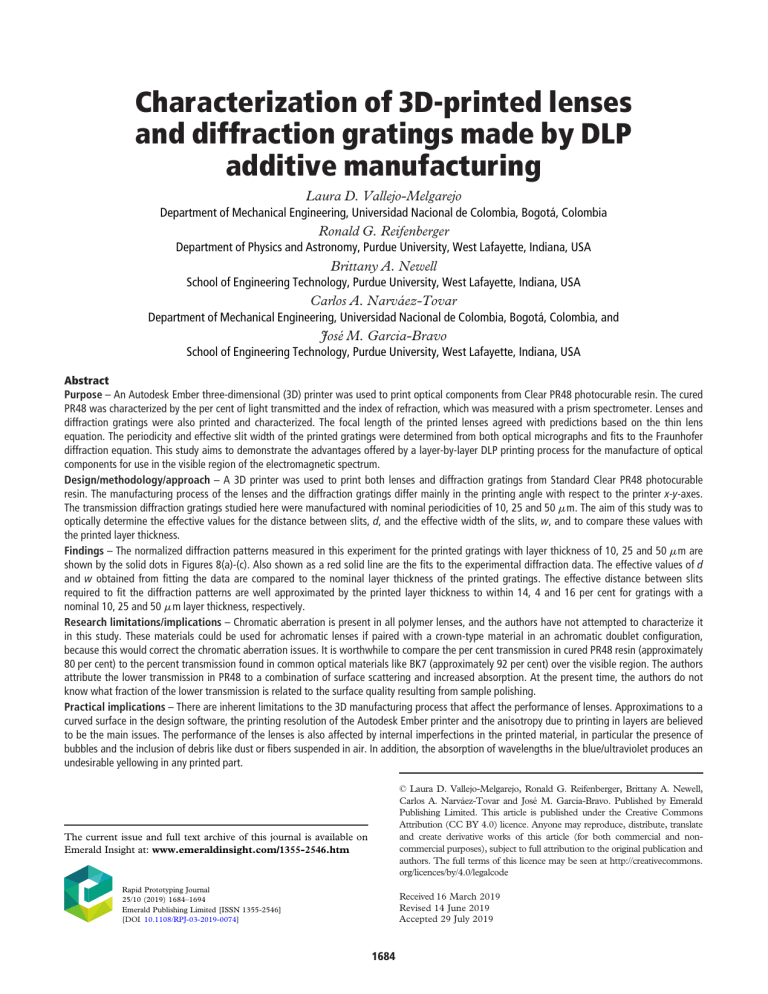 Characterization of 3D-printed lenses and diffraction gratings made by ...