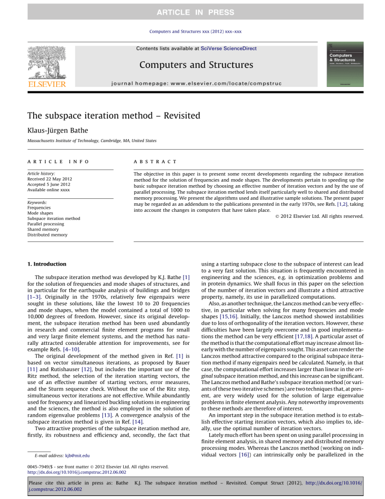 Subspace Iteration Method Recent Developments And Parallel Processing 