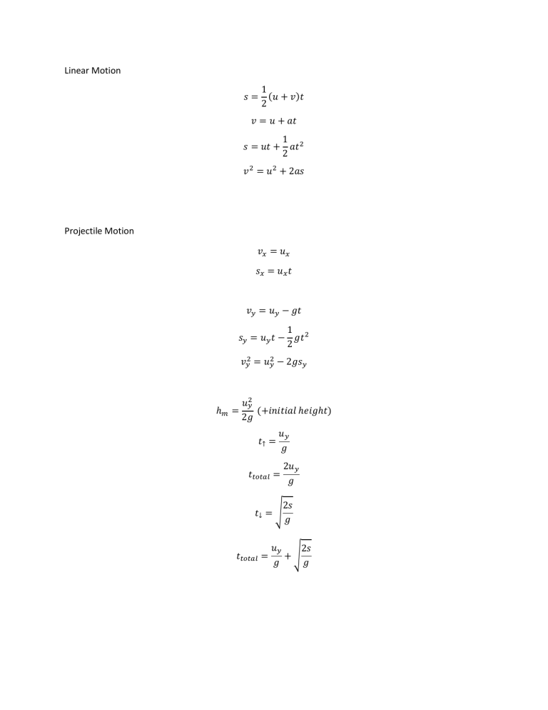 Physics Module 1 Formula Sheet Physics Module 1 Formula Sheet