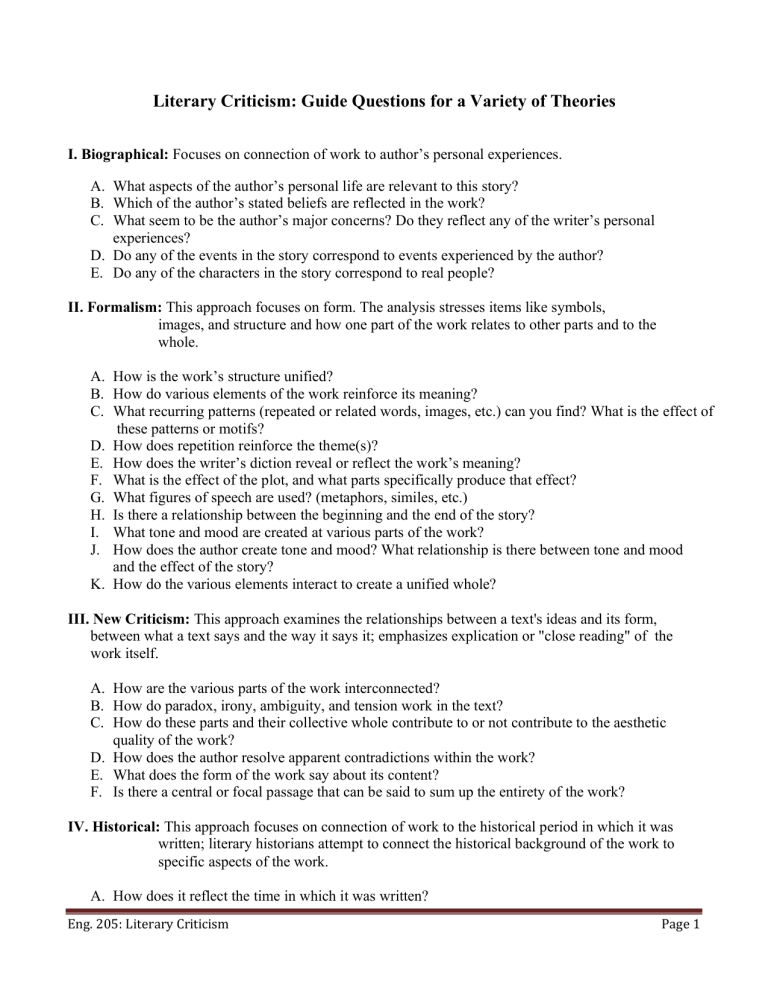Literary Criticism Guide Theories Questions Literary Criticism Guide Theories Questions