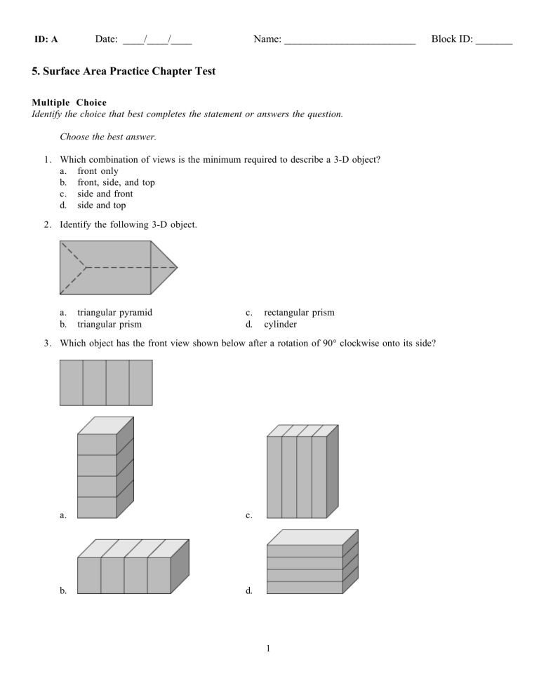 5 Surface Area Practice Chapter Test