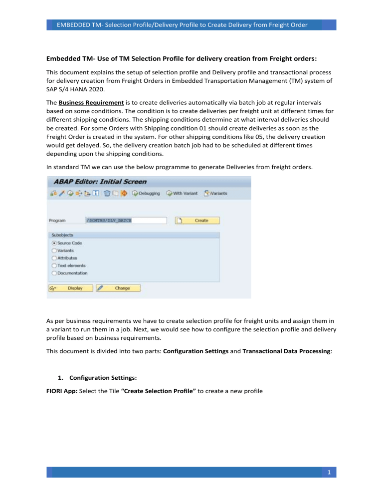 SAP TM Delivery Profile Configuration Guide