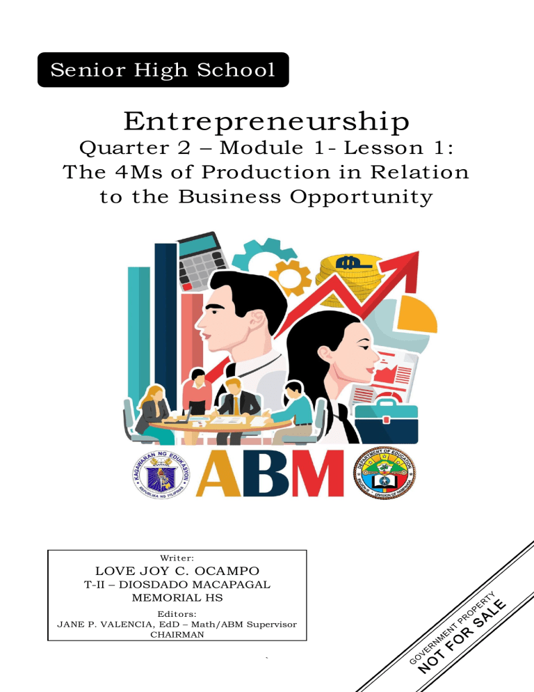 Q2 Entrepreneurship Module 1 1 4Ms