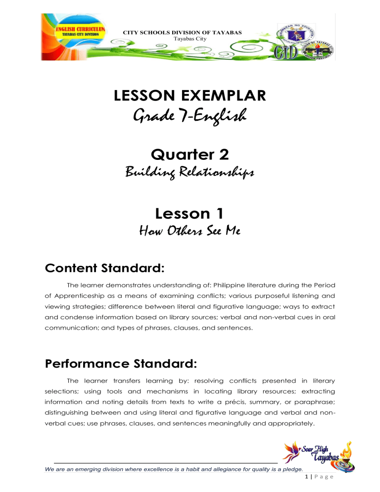Lesson Exemplar Grade 1 Quarter 4 Lesson Exemplar Grade 1 Quarter 4