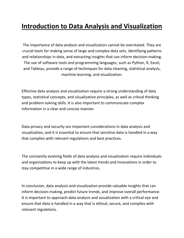 Data Analysis Visualization An Introduction Data Analysis Visualization An Introduction