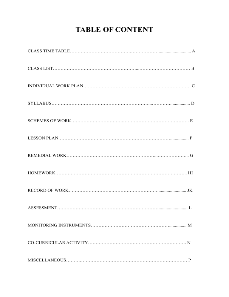 TABLE OF CONTENT