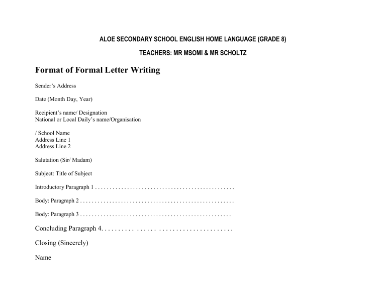 GRADE 8 ENG FORMAL LETTER WRITING