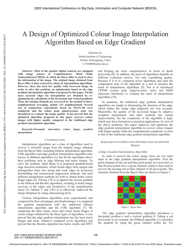 A Design Of Optimized Colour Image Interpolation Algorithm Based On Edge Gradient