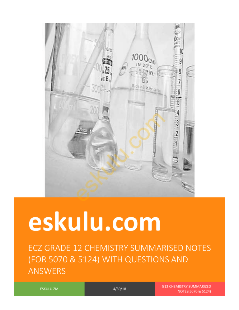 Eskulu Grade 12 Chemistry Notes Eskulu Grade 12 Chemistry Notes