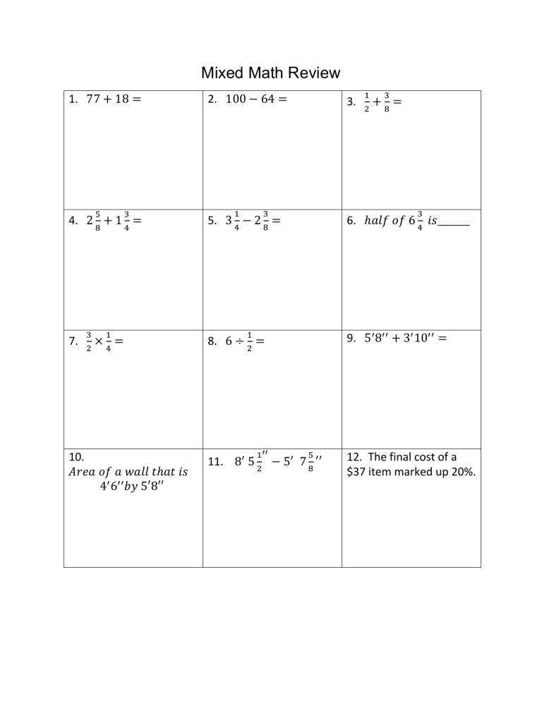Mixed Math Review Mixed Math Review