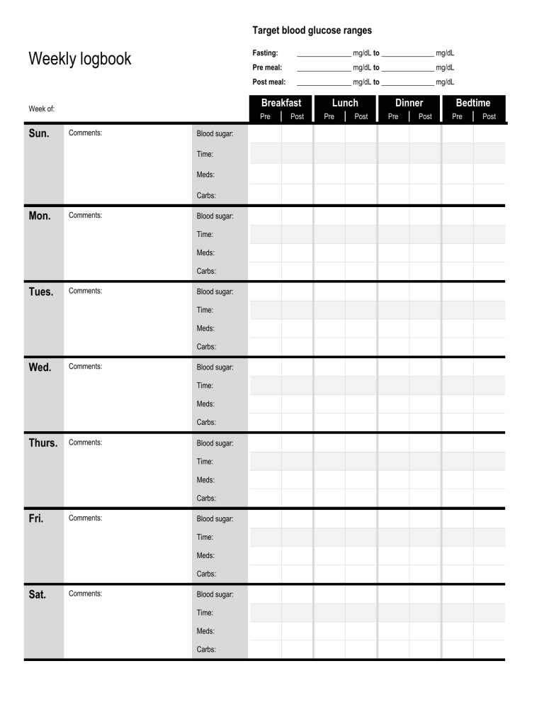 Blood Glucose Logbook Track Daily Blood Sugar Levels