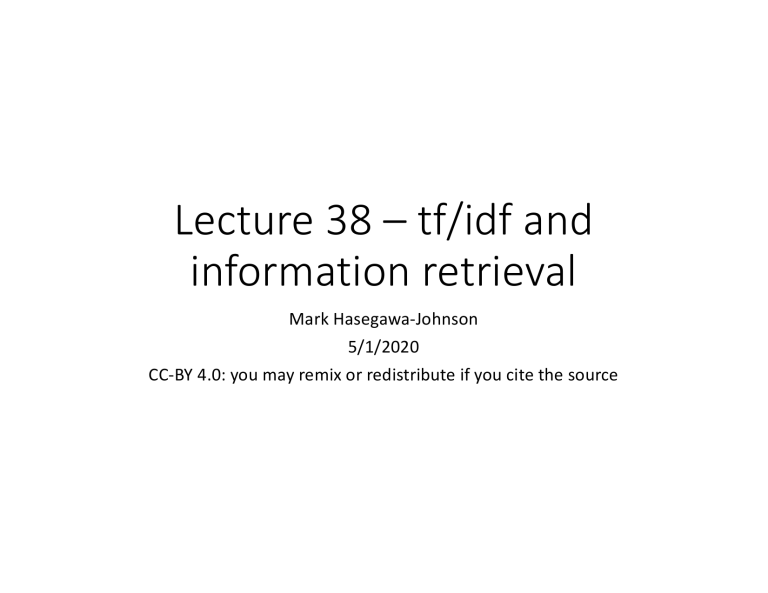 Tf idf And Information Retrieval Tf idf And Information Retrieval