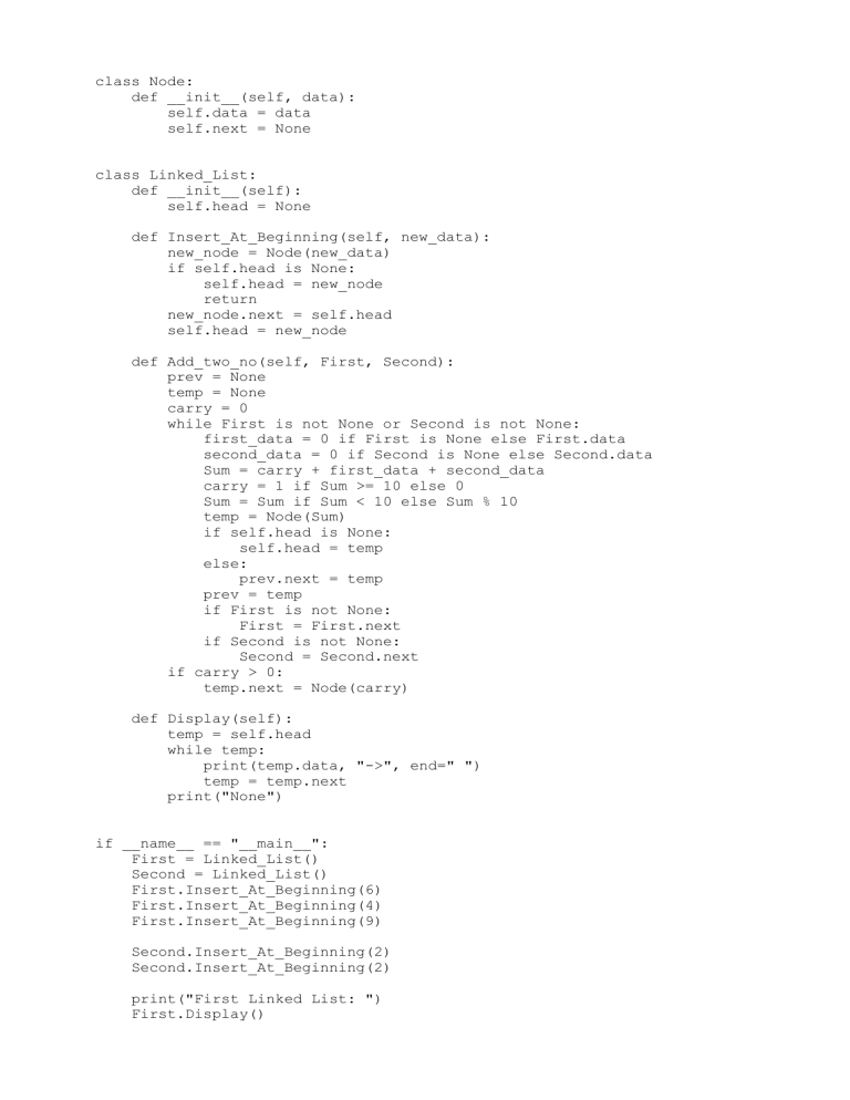 Add Two Linked List