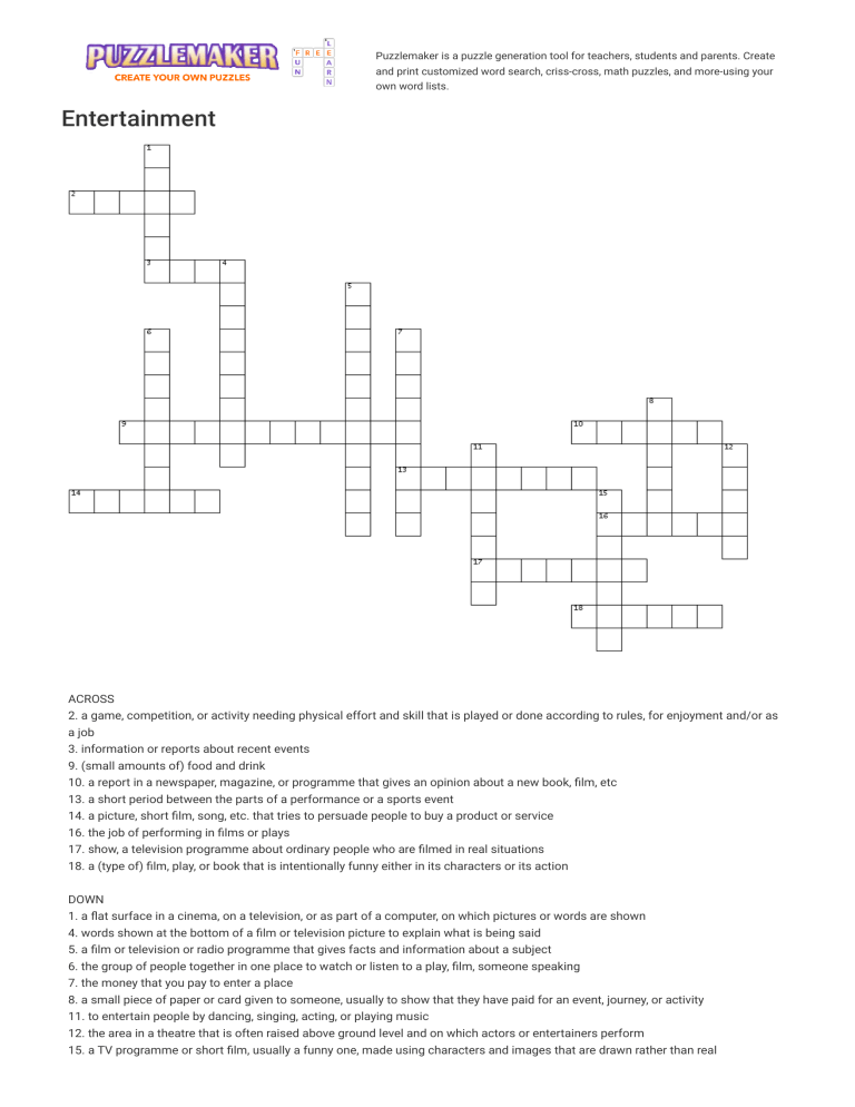 Criss Cross Puzzle Discovery Education Puzzlemaker Criss Cross Puzzle Discovery Education Puzzlemaker