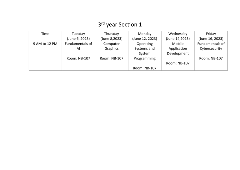Final Exam Schedule Final Exam Schedule