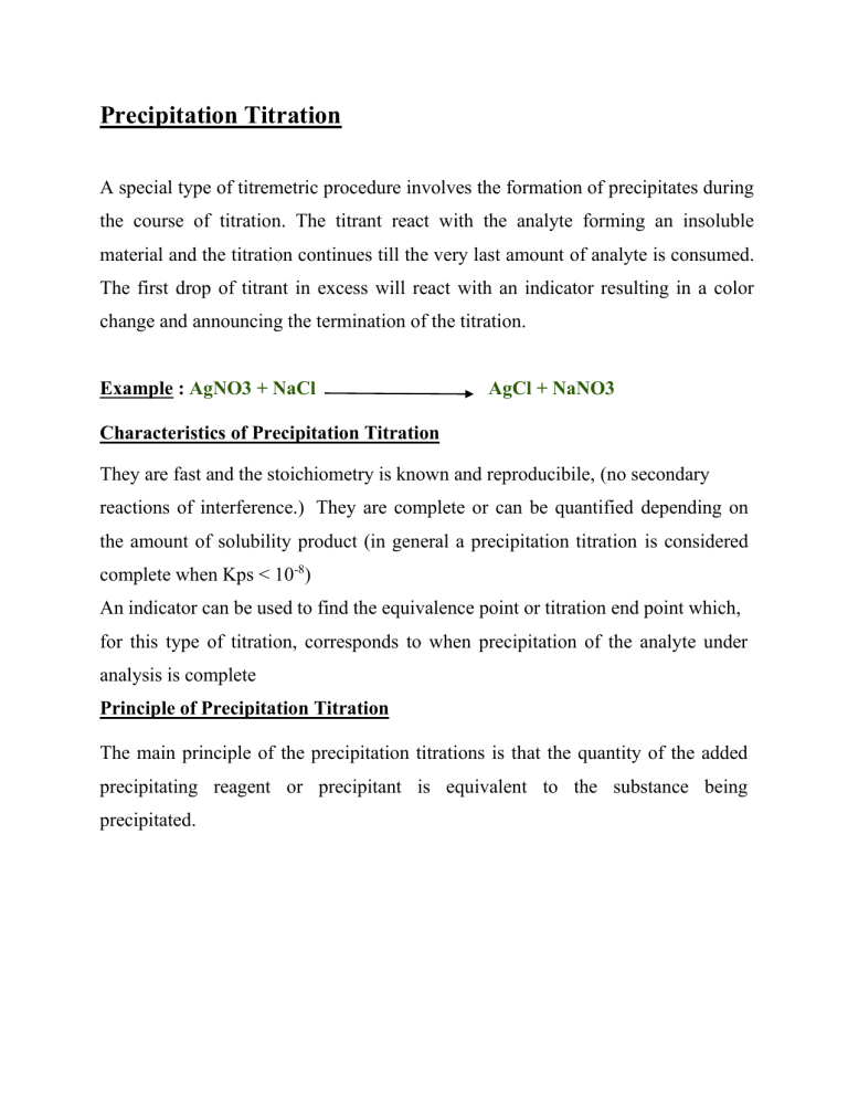 Precipitation Titration Methods Principles Precipitation Titration Methods Principles