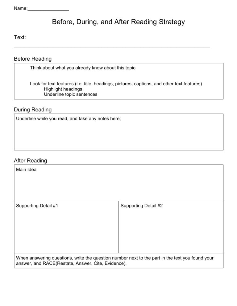 Copy Of Before During And After Reading Strategy