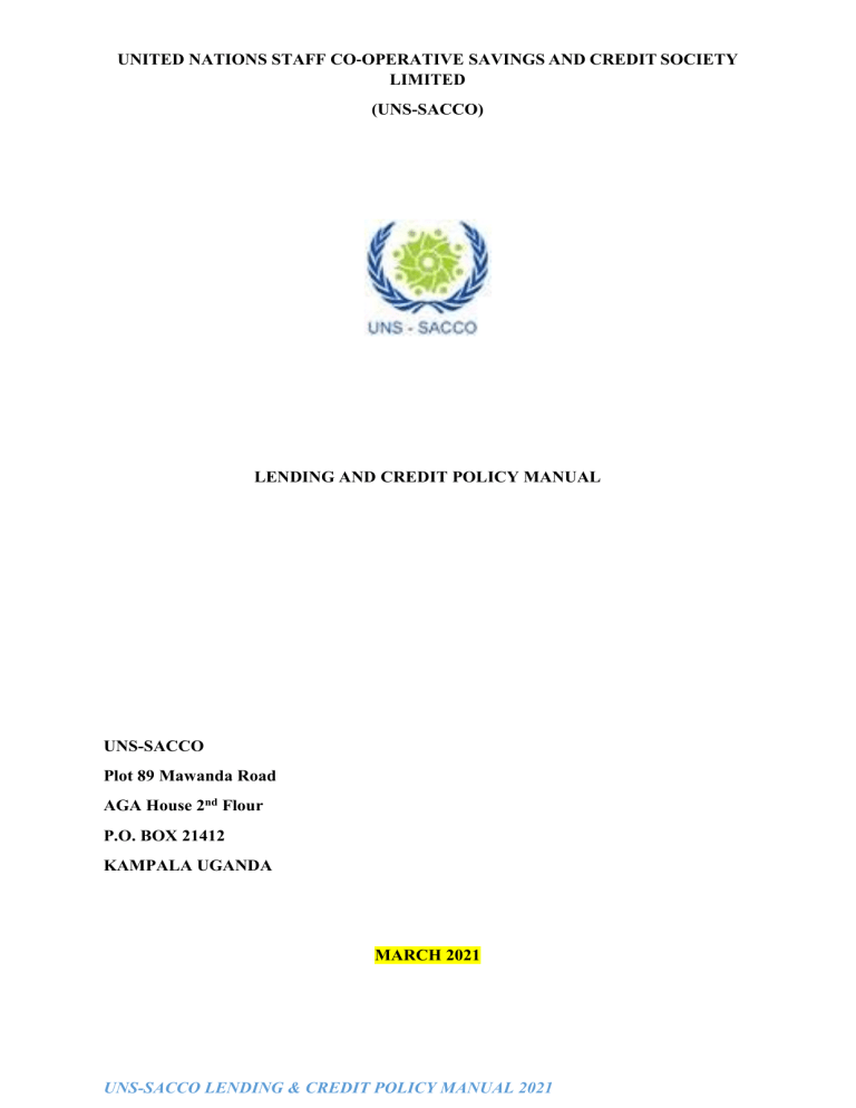 Lending and Credit Policy Manual March 2021