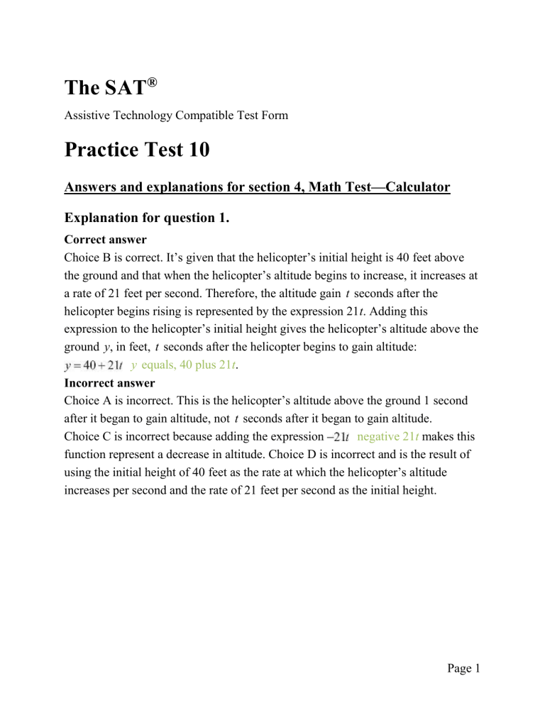 SAT Practice Test 10 Answers