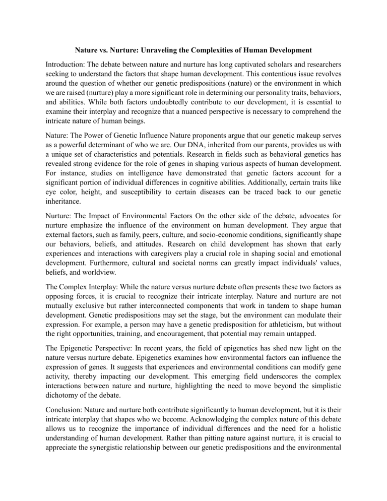 Nature vs. Nurture: Human Development Complexities