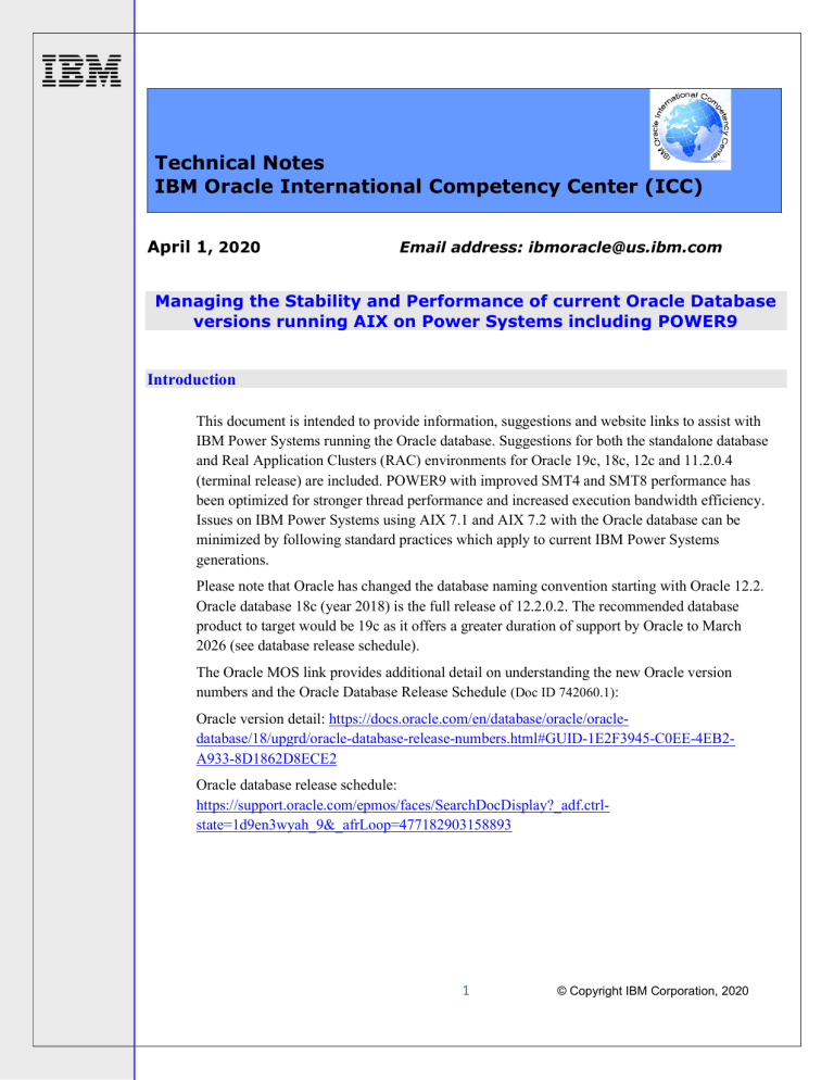 Managing Stability & Performance of current Oracle Db versions running AIX on Power including ...