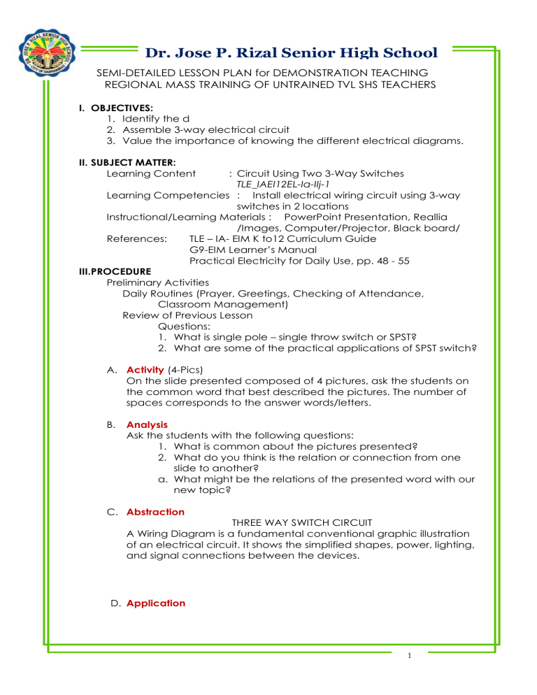 3-Way Switch Electrical Circuit Lesson Plan