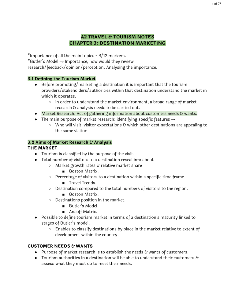 Destination Marketing Notes