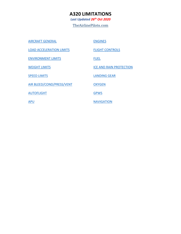 A320 Aircraft Limitations