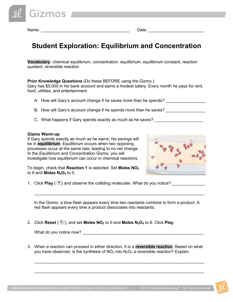 Equilibrium and Concentration Worksheet