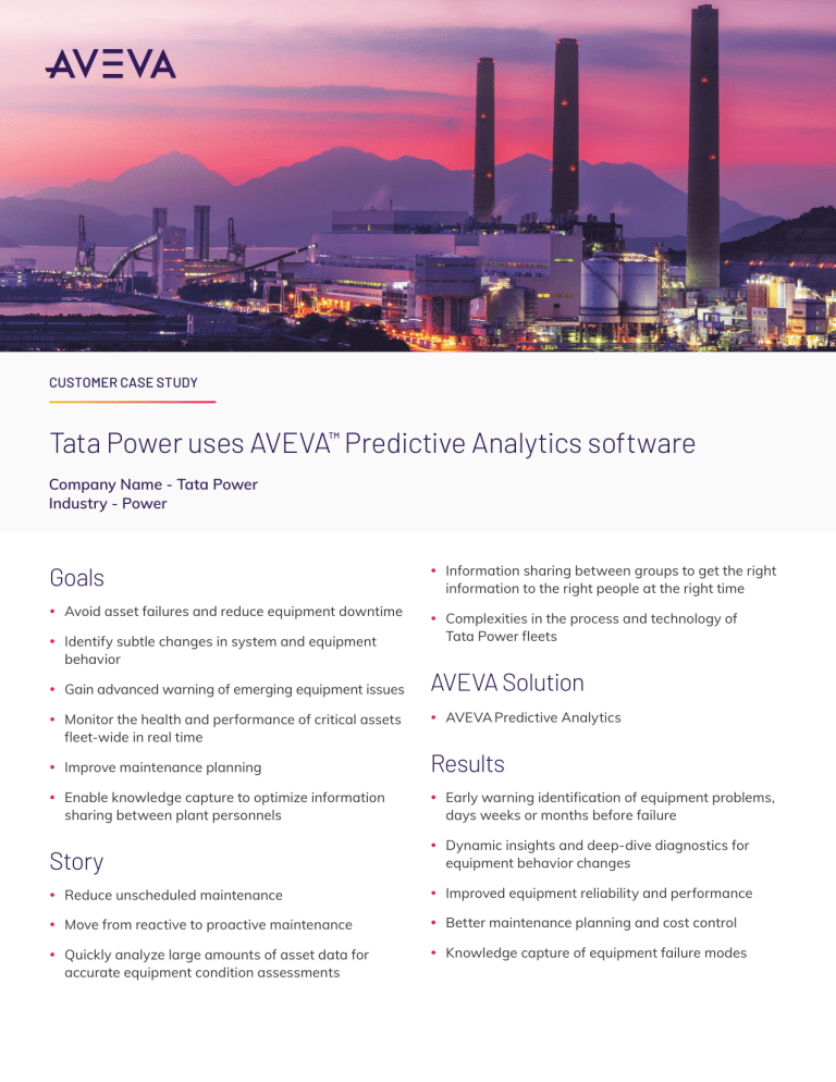 Tata Power: Predictive Analytics Case Study | AVEVA