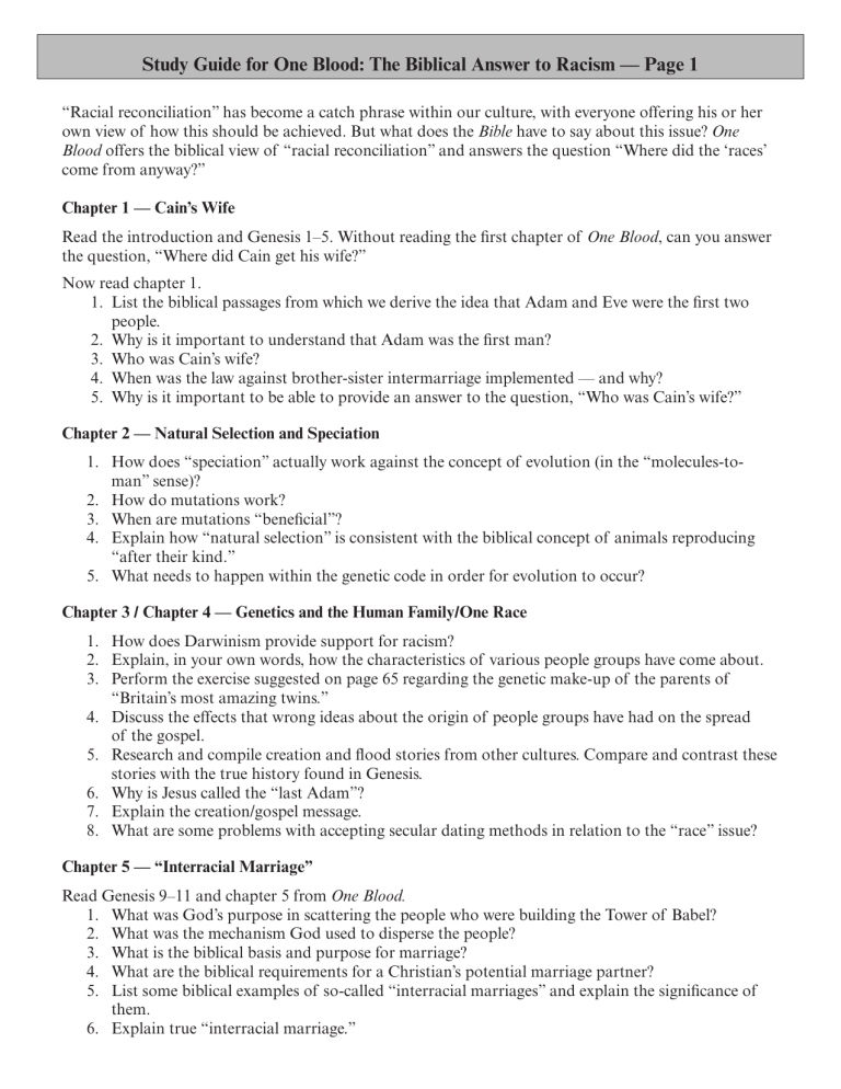 Study Guides One Blood Study Guide 