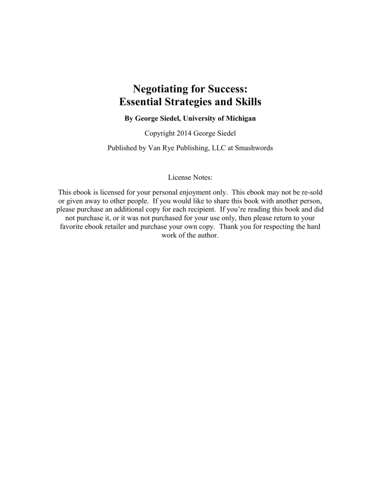 Negotiating for Success: Strategies & Skills Ebook Negotiating for Success: Strategies & Skills Ebook