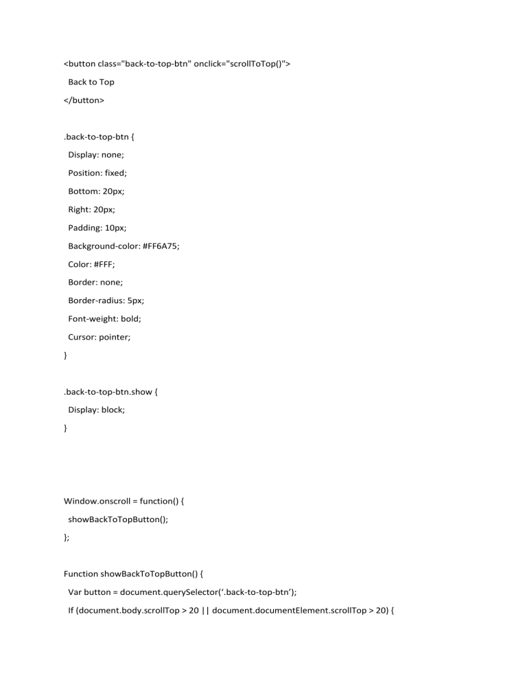 Back to Top Button Code Snippet (HTML, CSS, JS)