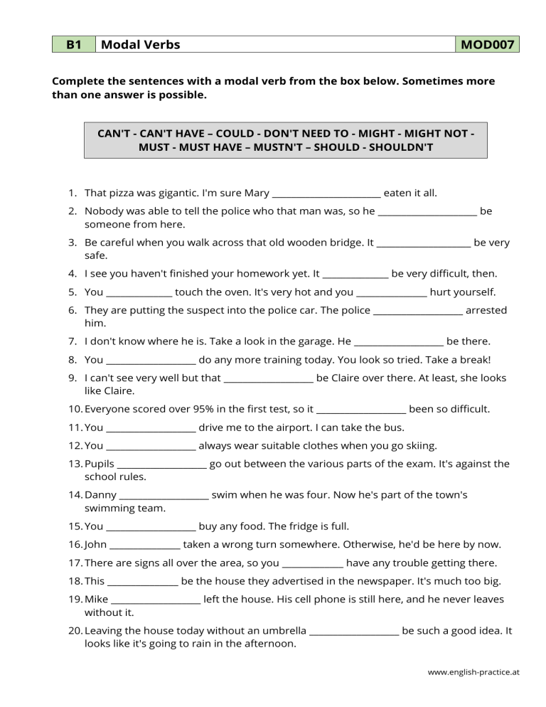 Modal Verbs Worksheet