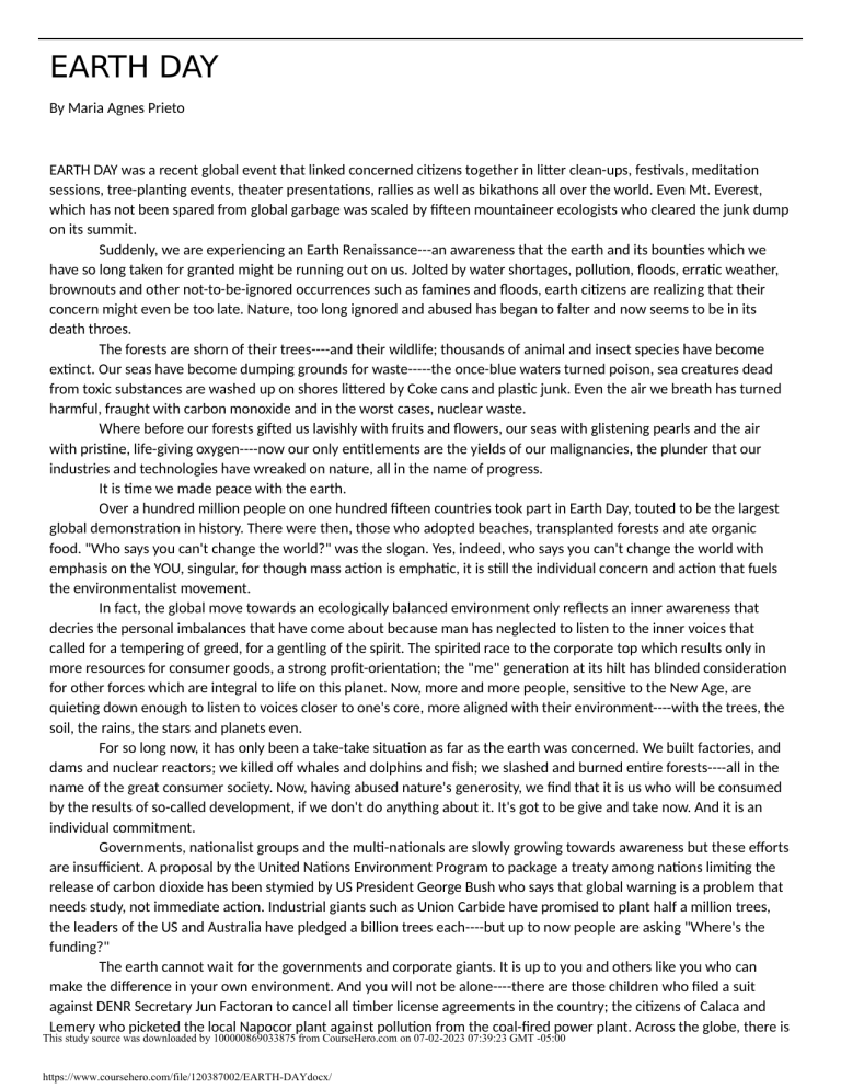 Earth Day: Environmental Awareness and Action