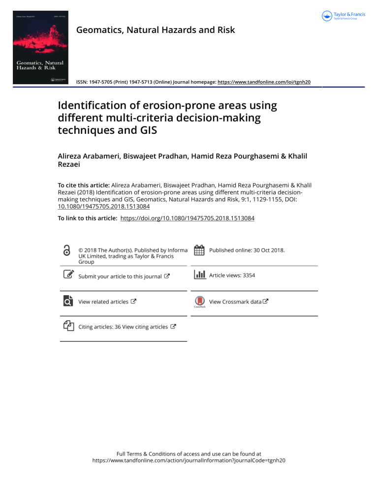 Identification of erosion prone areas using different multi criteria decision making techniques ...