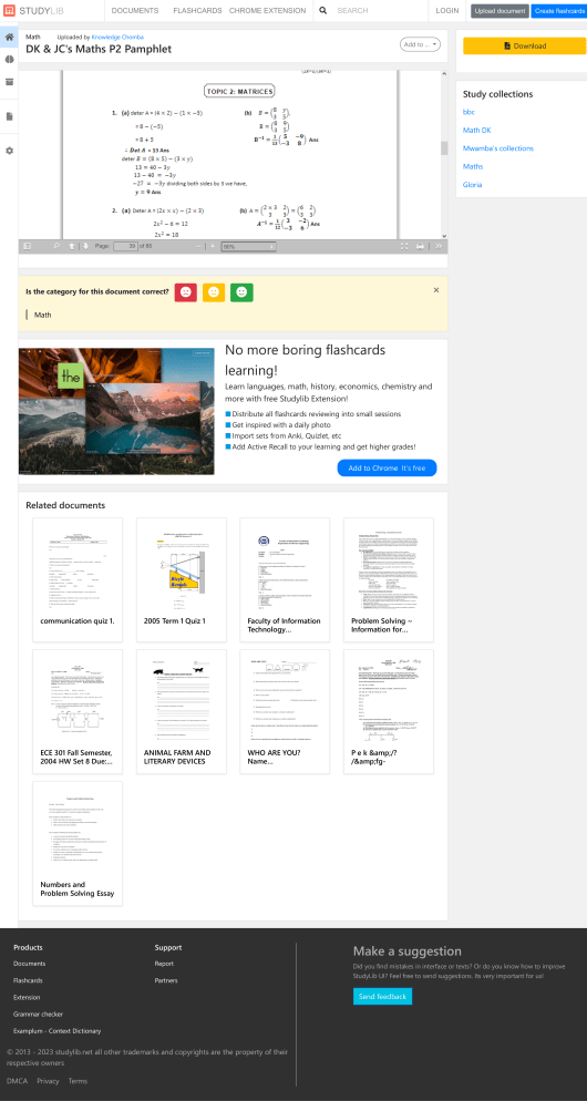 Math Matrices Pamphlet