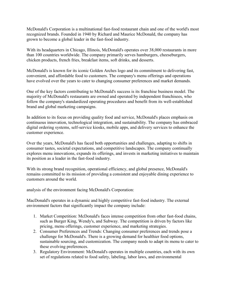 McDonald's Strategic Analysis: Environment, Capabilities, Culture