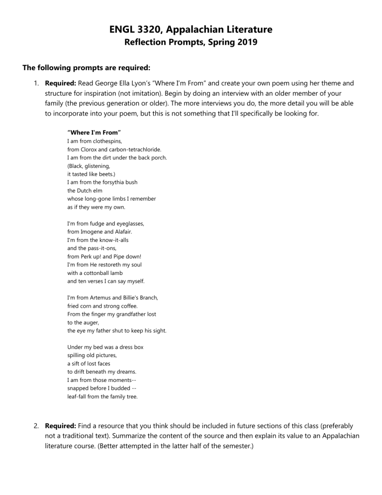 Appalachian Literature Reflection Prompts
