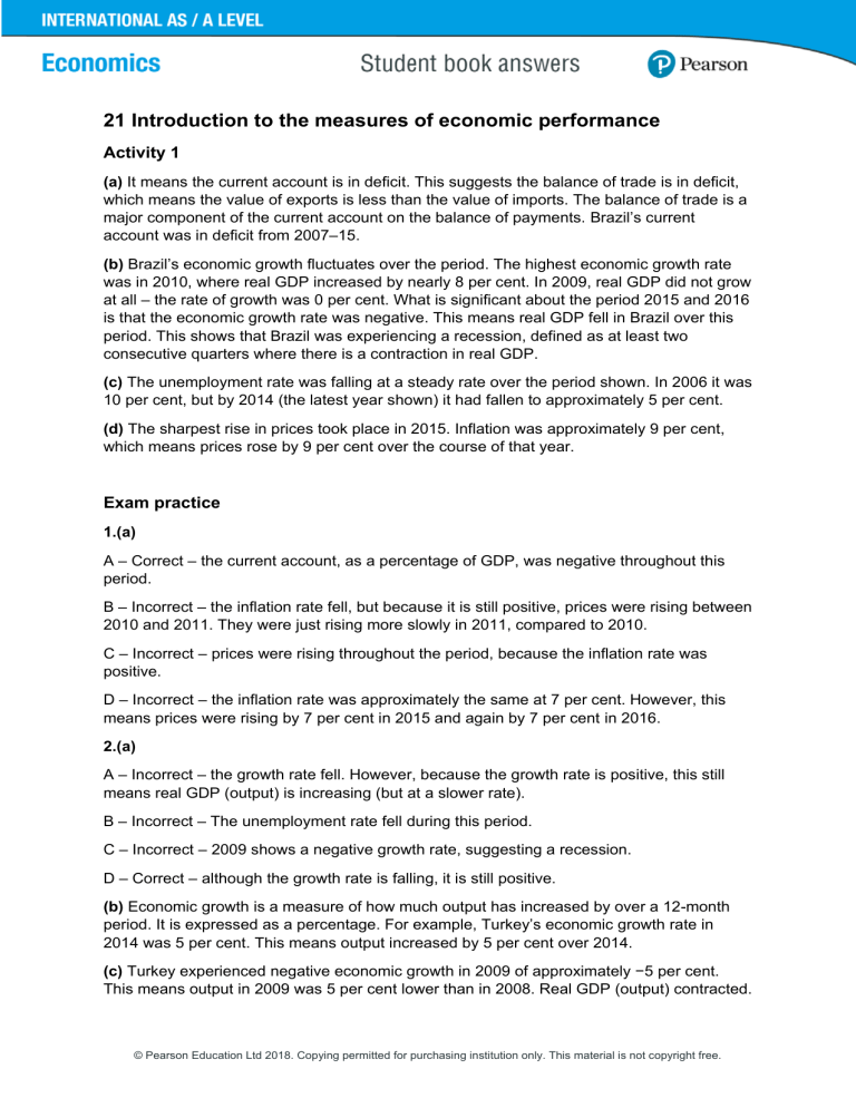 Economics Student Book Answers: Economic Performance & GDP