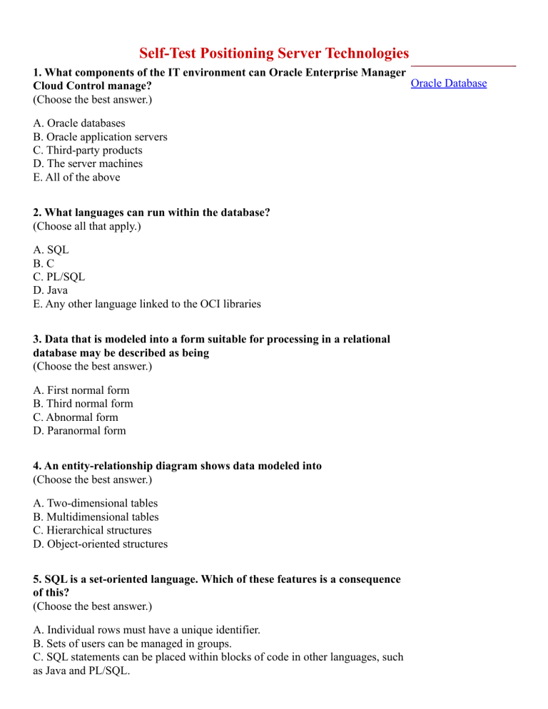Oracle Server Technologies Self-Test