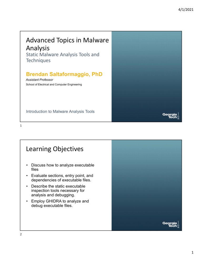 M3 Static Malware Analysis Tools And Techniques M3 Static Malware Analysis Tools And Techniques