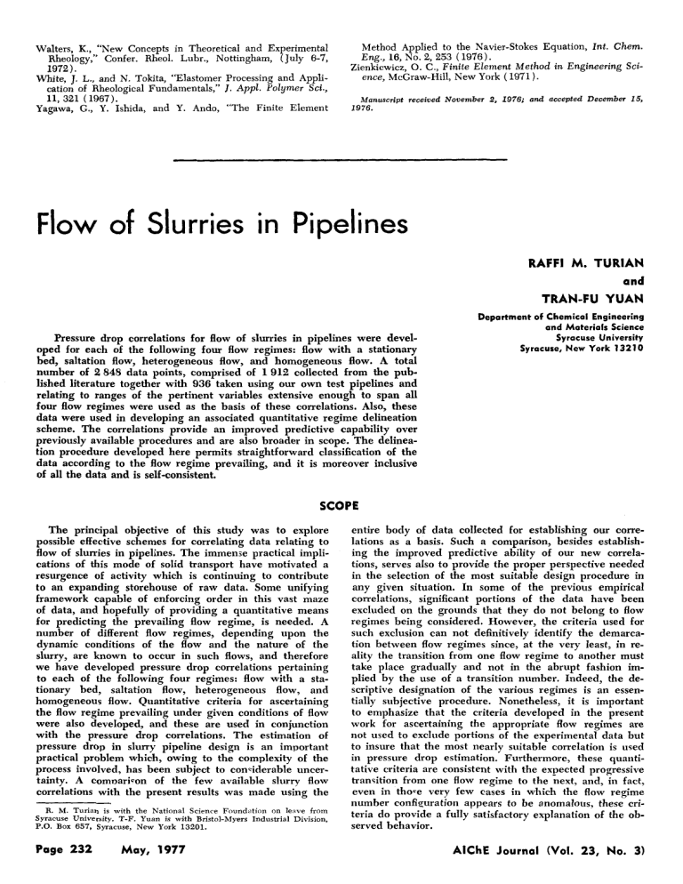 Flow of Slurries in Pipelines