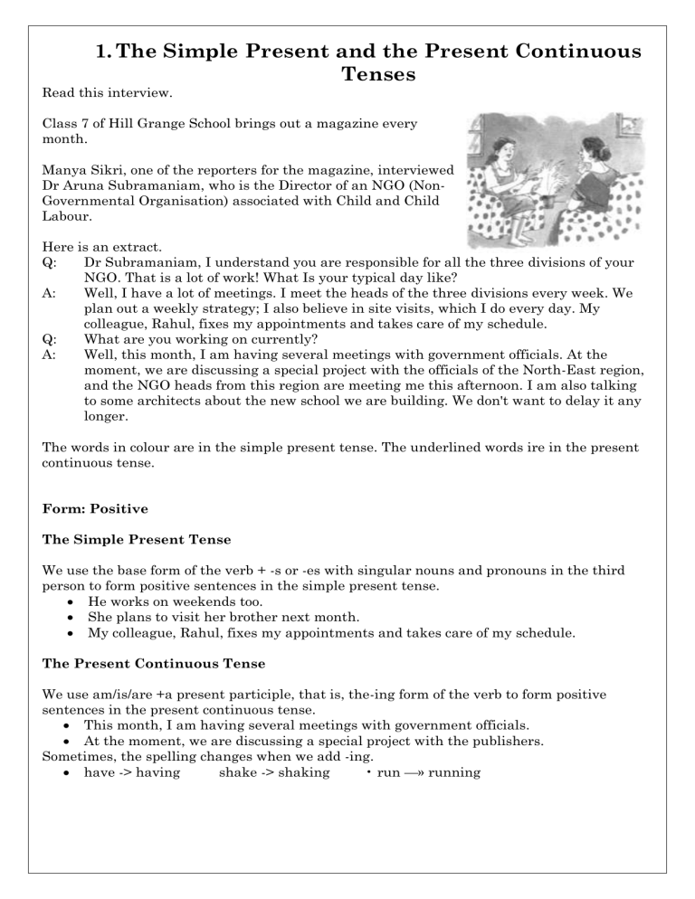 Simple Present vs. Present Continuous Tenses Grammar Lesson