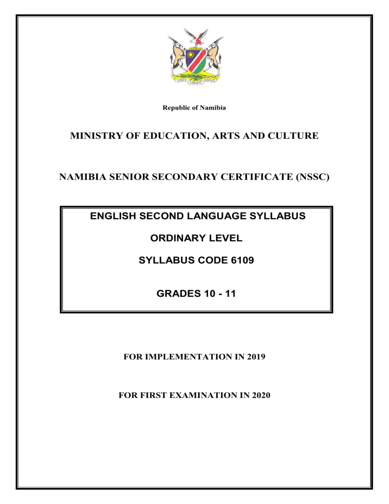 NSSCO ENGLISH SECOND LANGUAGE SYLLABUS 0 NSSCO ENGLISH SECOND LANGUAGE SYLLABUS 0