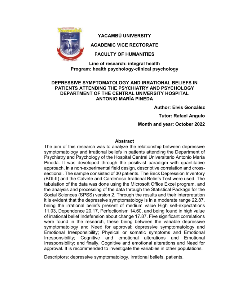 Depression Irrational Beliefs Research Paper